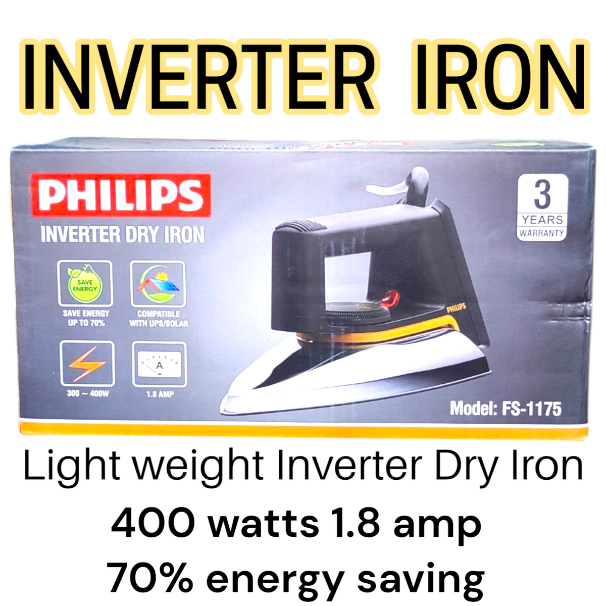 Electric INVERTER IRON 400 watts 1.8 amp Lightweight Dry Iron upto 70% ...